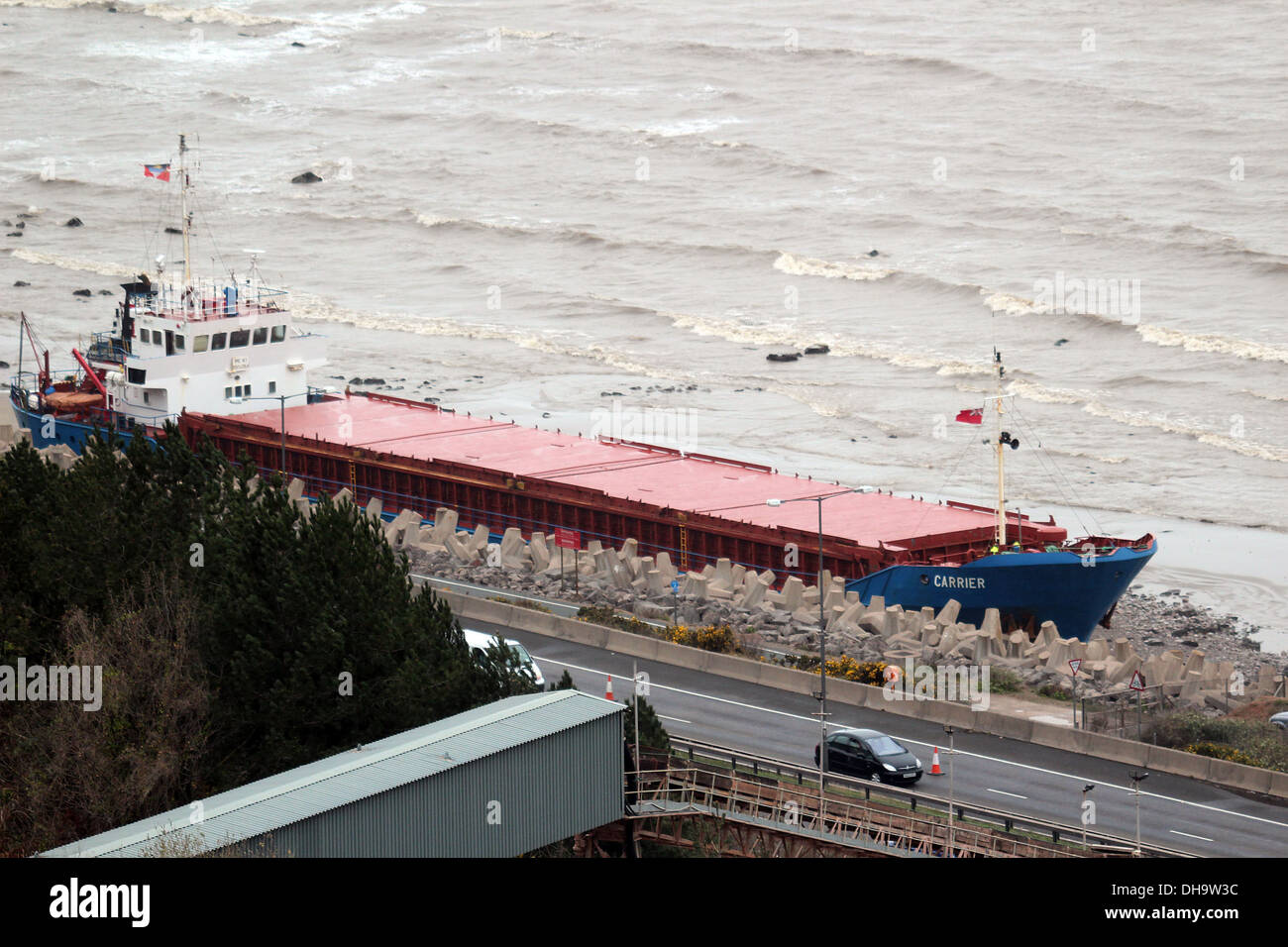 A Cargo ship MV Carrier hit rocks at Llanddulas near Colwyn Bay in ...