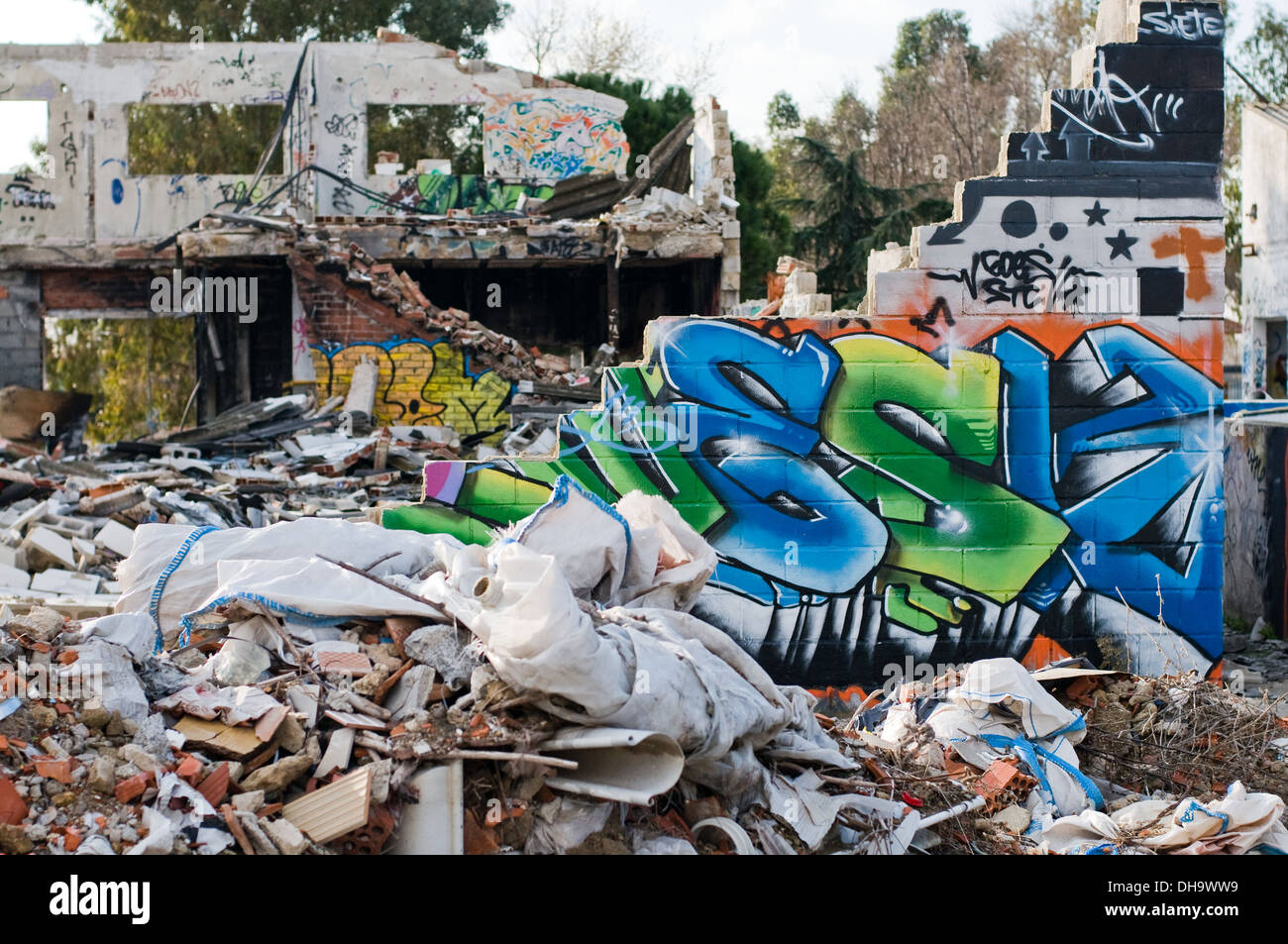 Graffiti in a demolished wall Stock Photo - Alamy