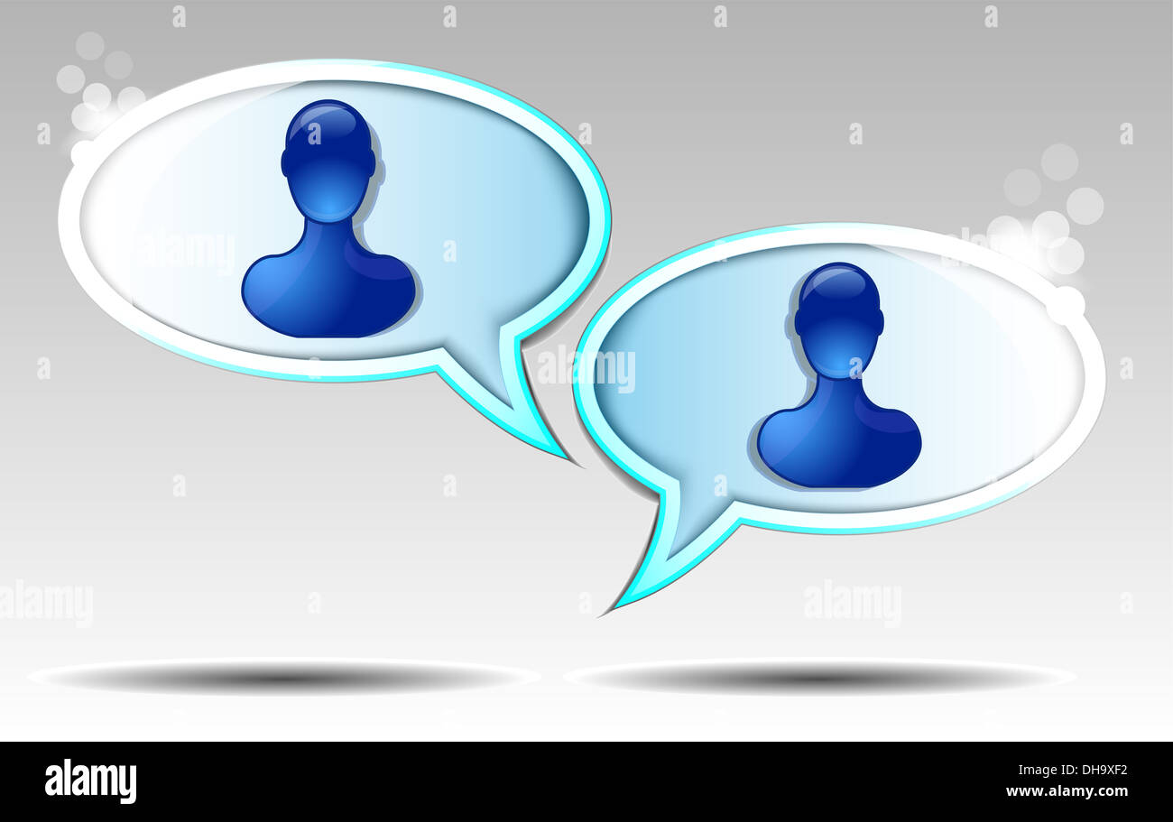Illustration of two text balloons with blue persons Stock Photo - Alamy