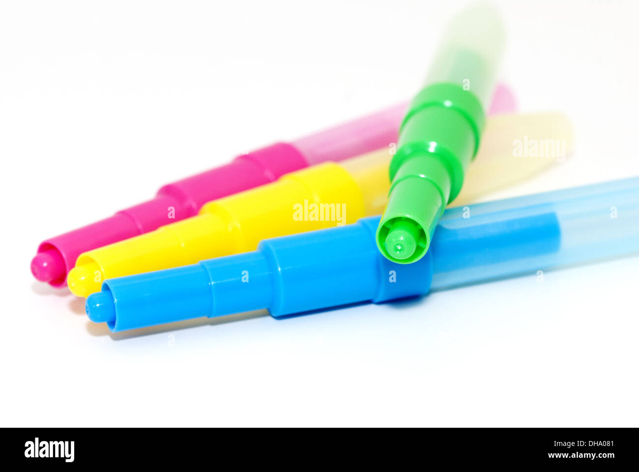 Colourful art and craft pens on white background Stock Photo - Alamy
