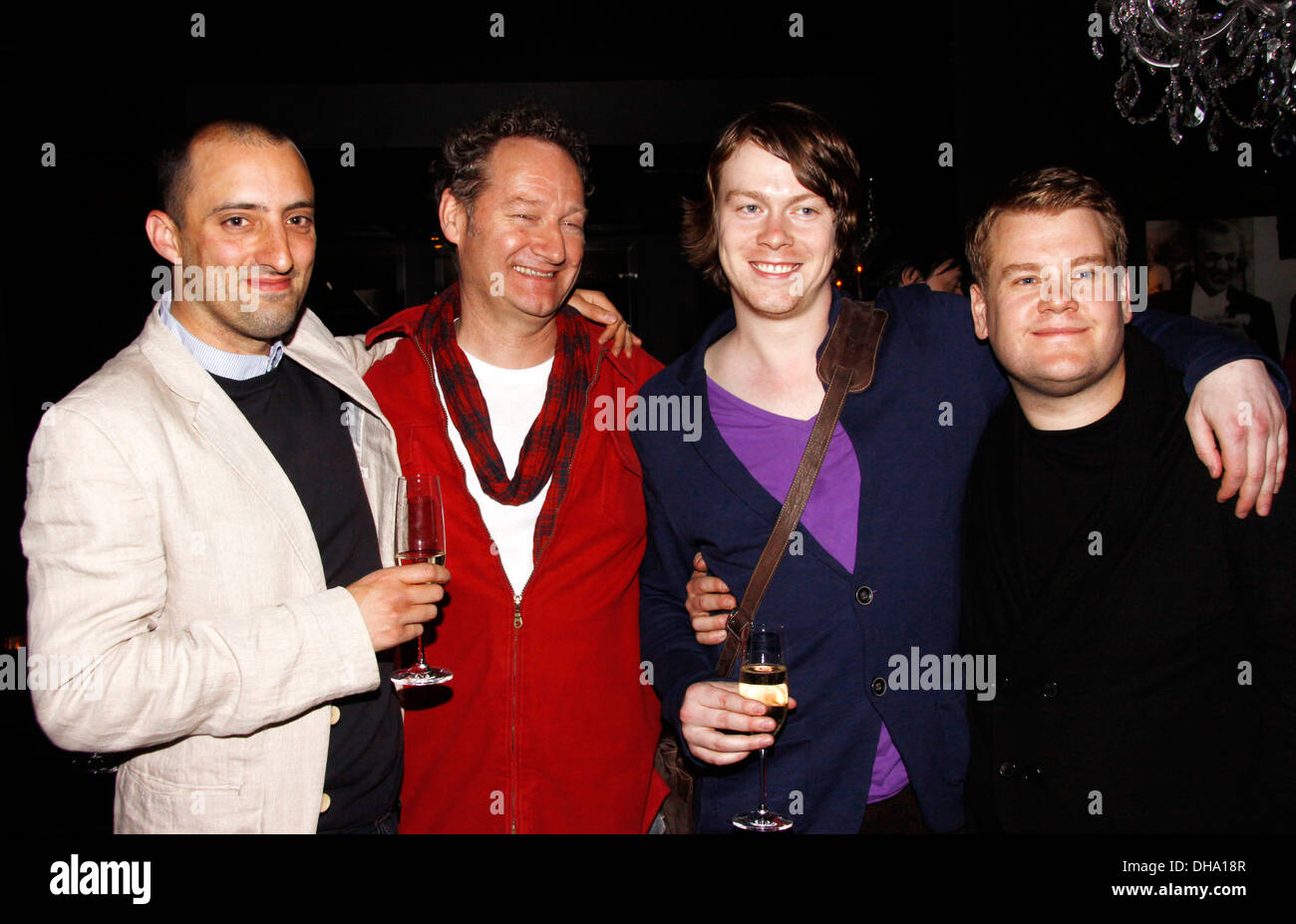 Tom Edden Richard Bean Daniel Rigby and James Corden Party celebrating ...