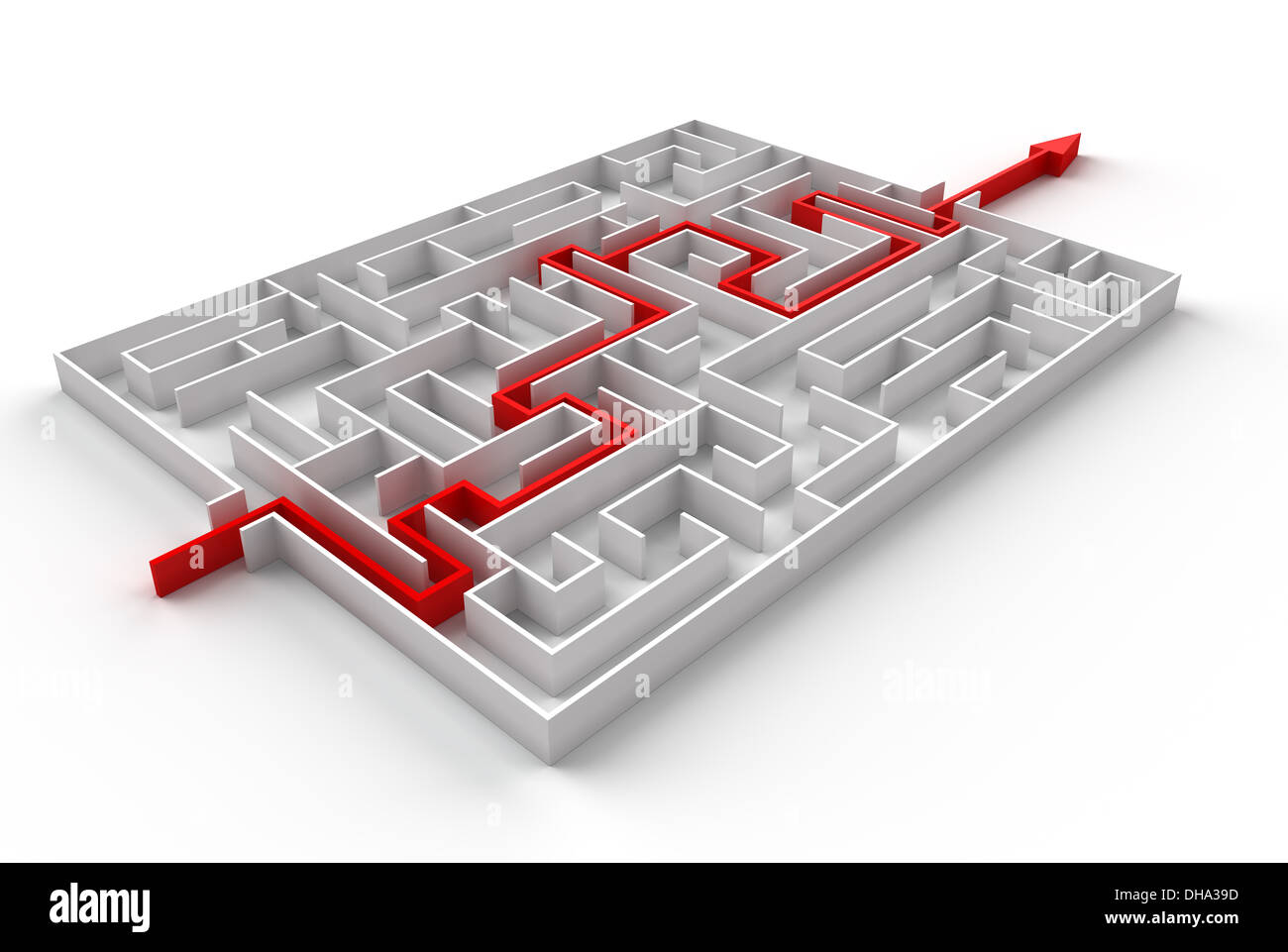 Red path across labyrinth Stock Photo - Alamy