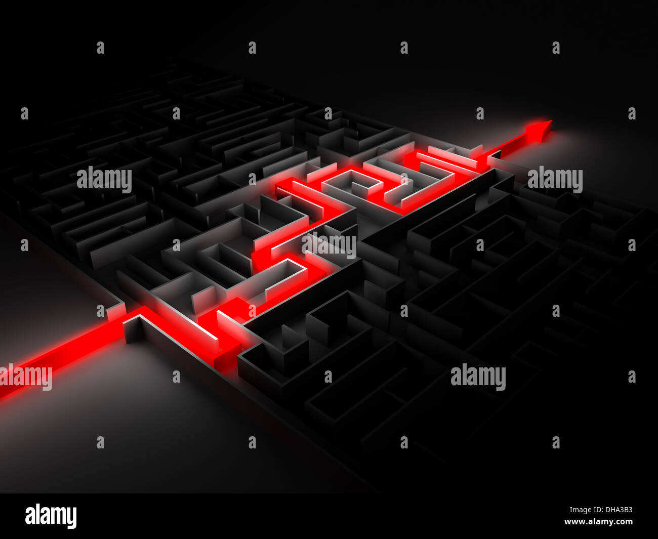 Red path across labyrinth Stock Photo - Alamy
