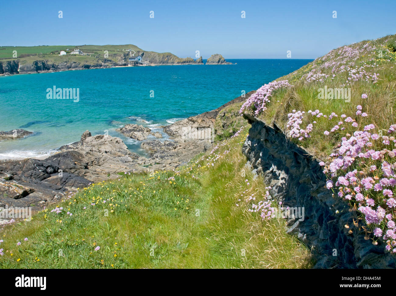 Impressive coastline on the south west coast path at Mother Ivey's Bay ...