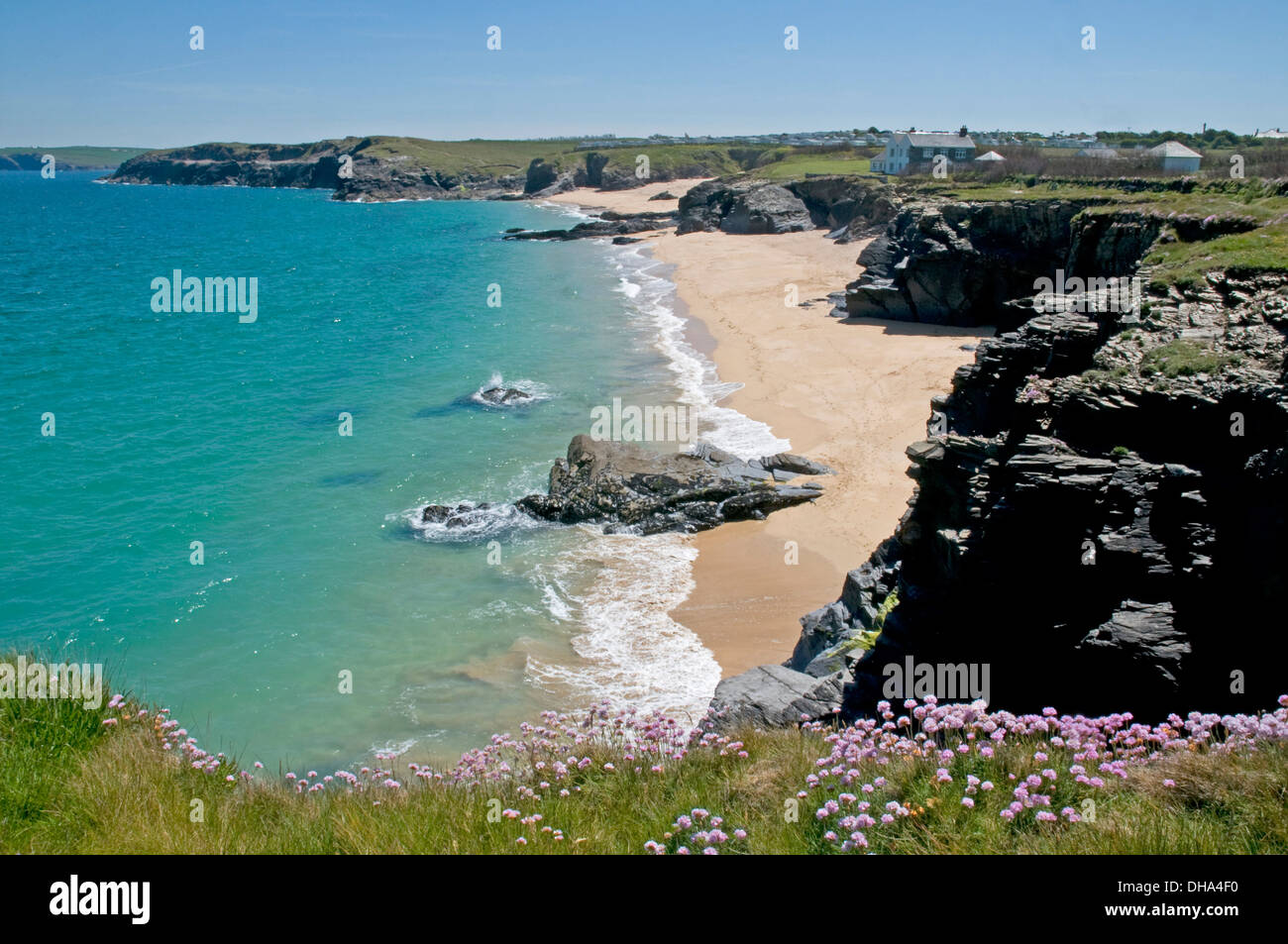 Impressive coastline on the south west coast path at Mother Ivey's Bay ...
