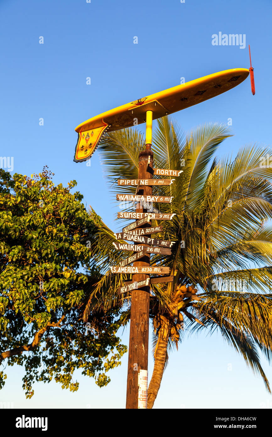 Surf board wind vain, Haleiwa, Hawaii Stock Photo - Alamy