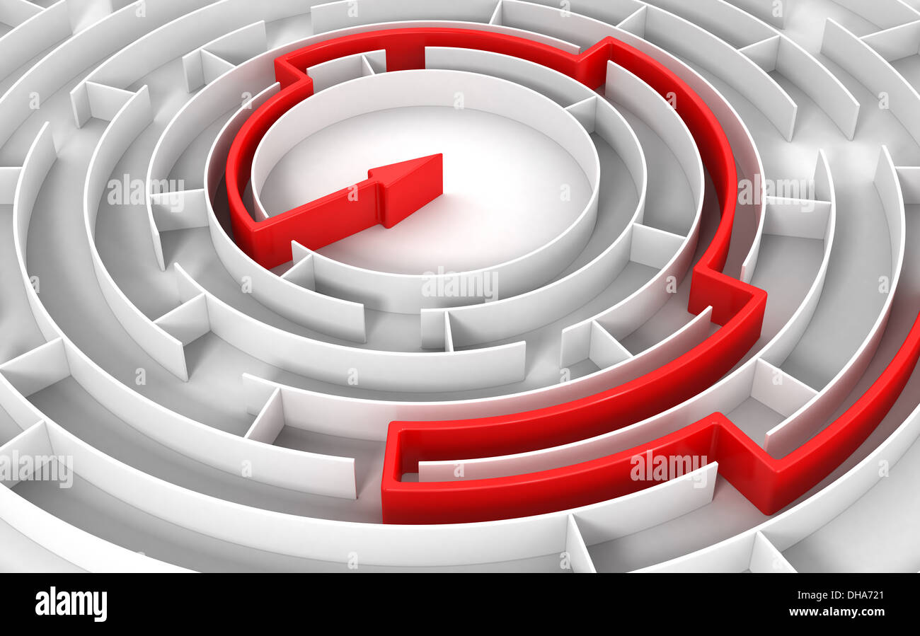 Red path across labyrinth Stock Photo - Alamy