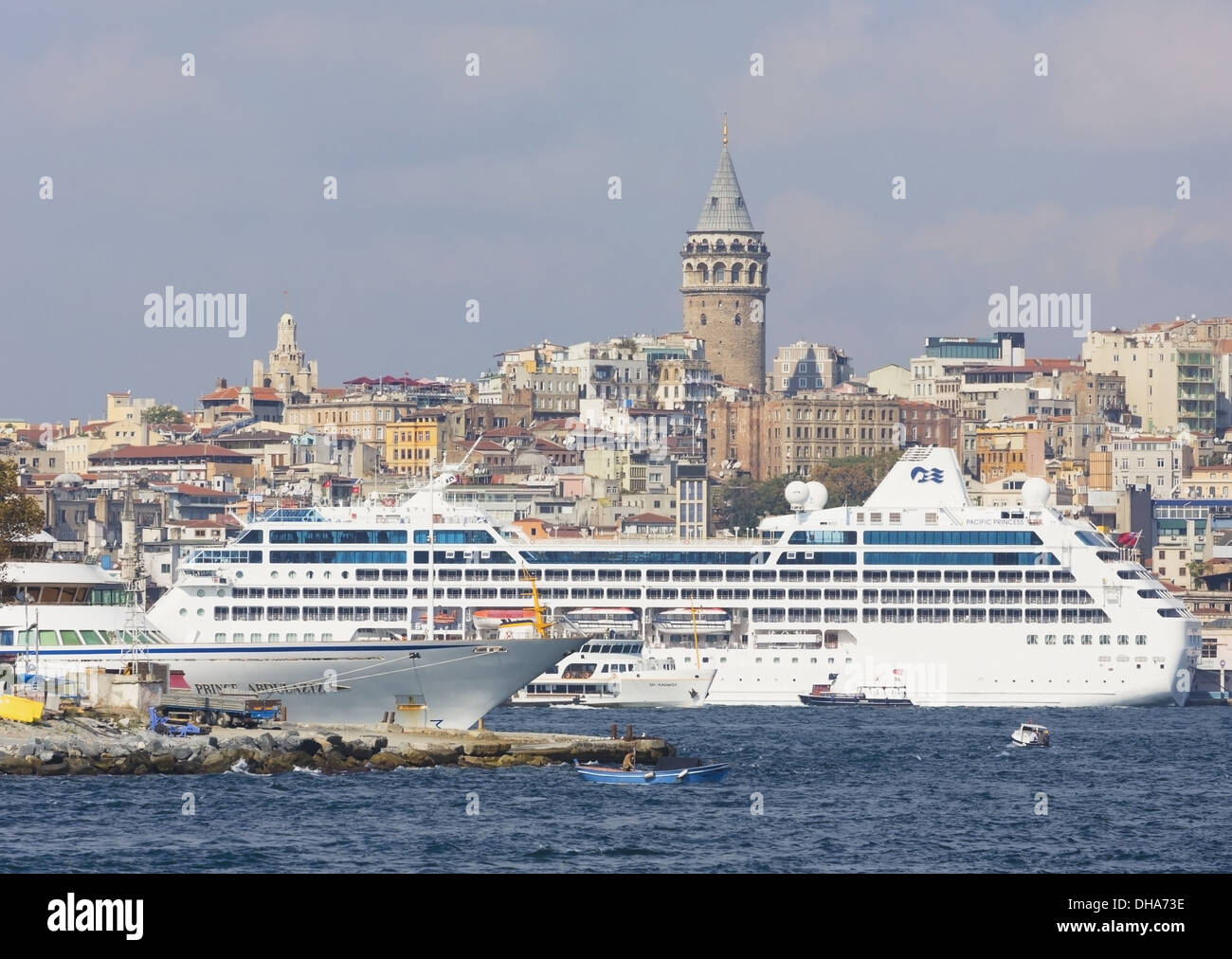 Galata Tower And Luxury Liners; Istanbul, Turkey Stock Photo - Alamy