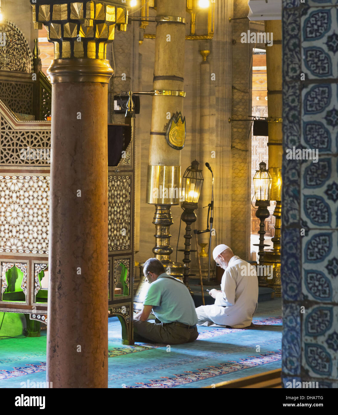 Two Men Quietly Reading In The Interior Of The New Mosque; Istanbul ...