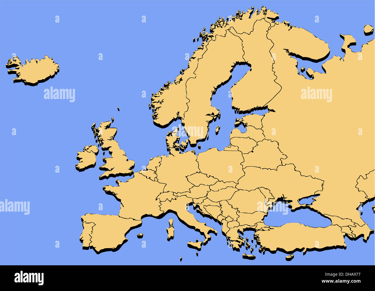 map of europe on a blue background Stock Photo - Alamy