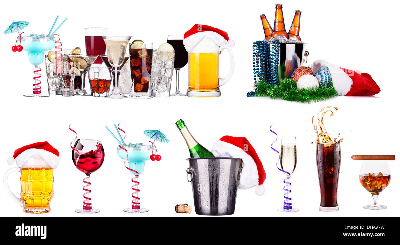 different images of alcohol - beer, martini, cola, champagne, wine ...
