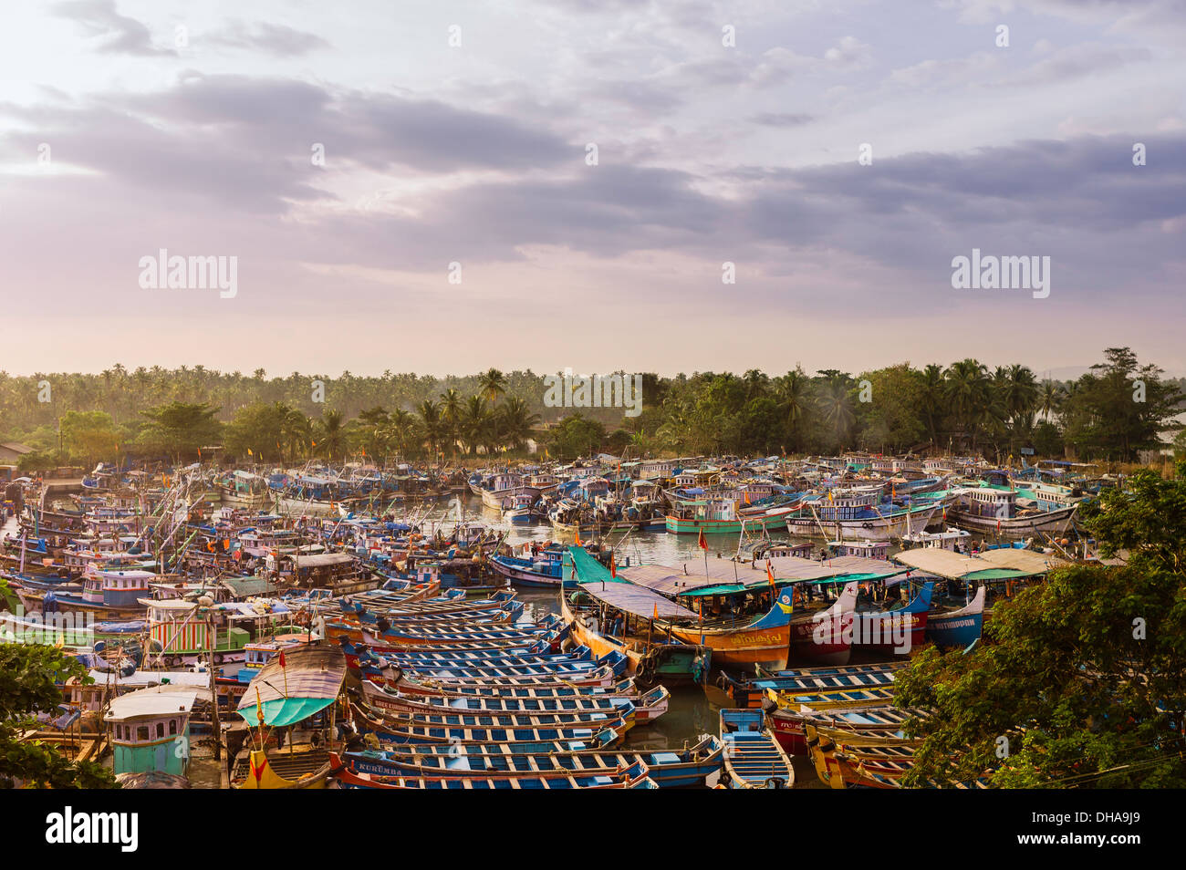 Deep sea fishing boats moored and anchored at Valapattanum harbour at ...