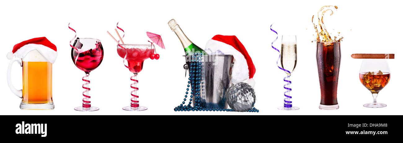 different images of alcohol - beer, martini, cola, champagne, wine ...