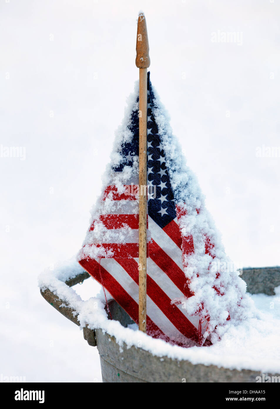 An American Flag Covered In Snow; United States Of America Stock Photo ...