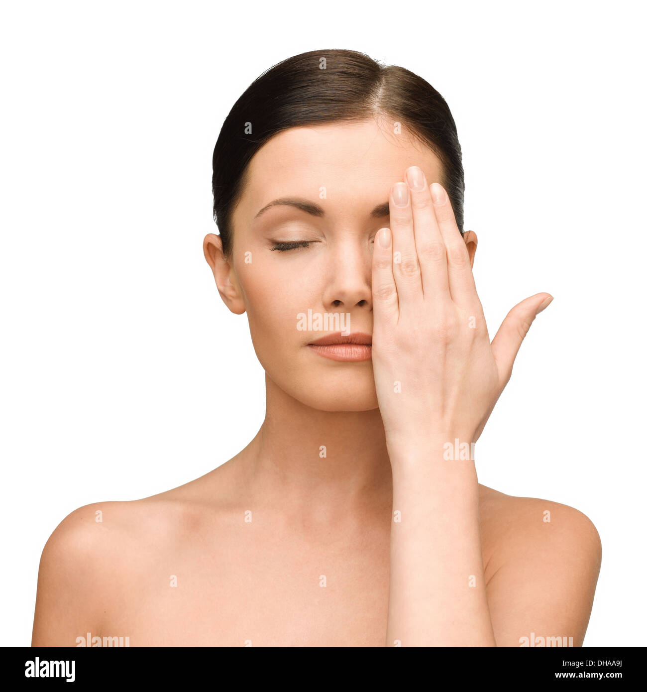 calm young woman covering face with hand Stock Photo - Alamy