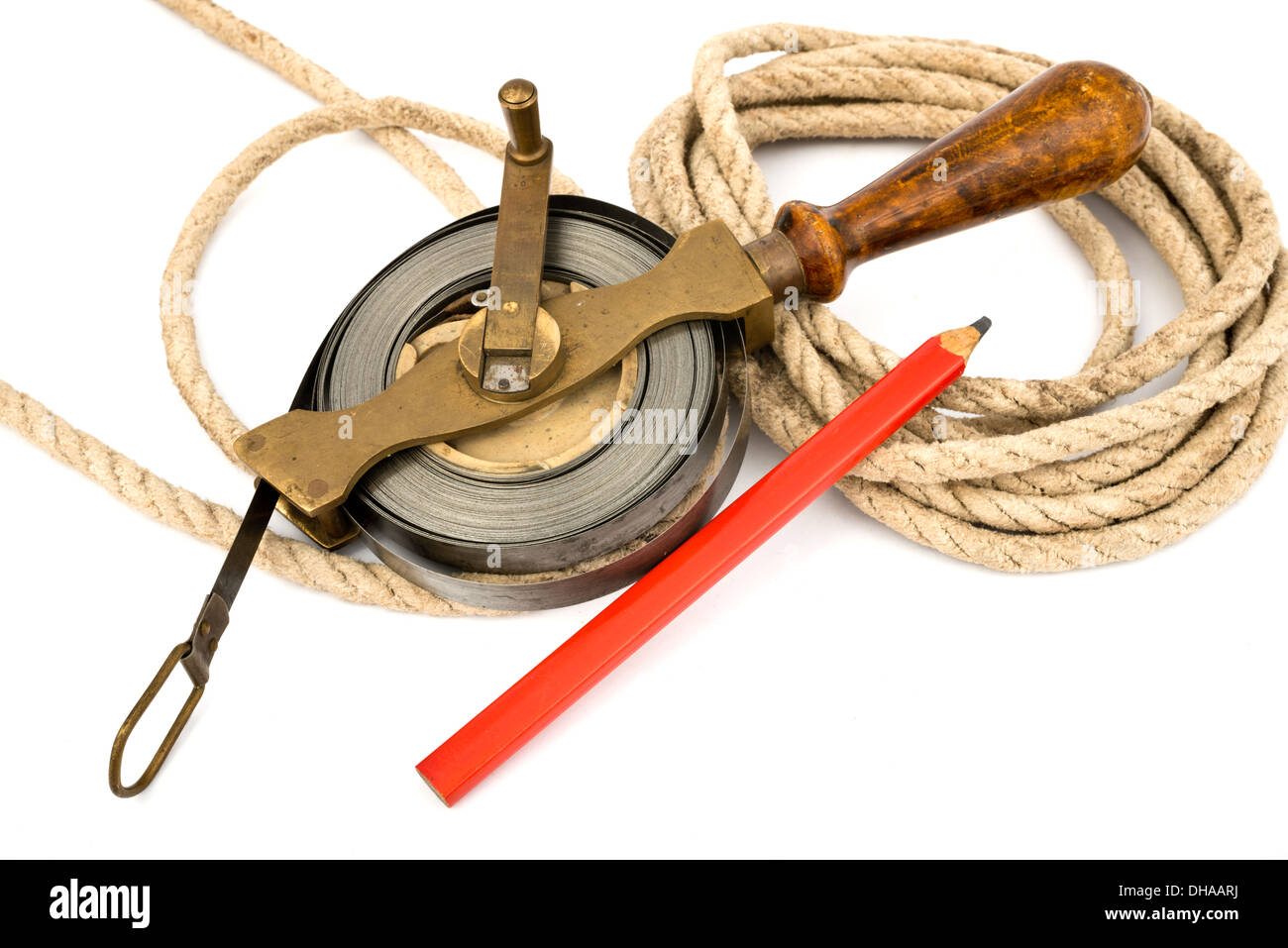 tape measure with a rope isolated on the white Stock Photo - Alamy
