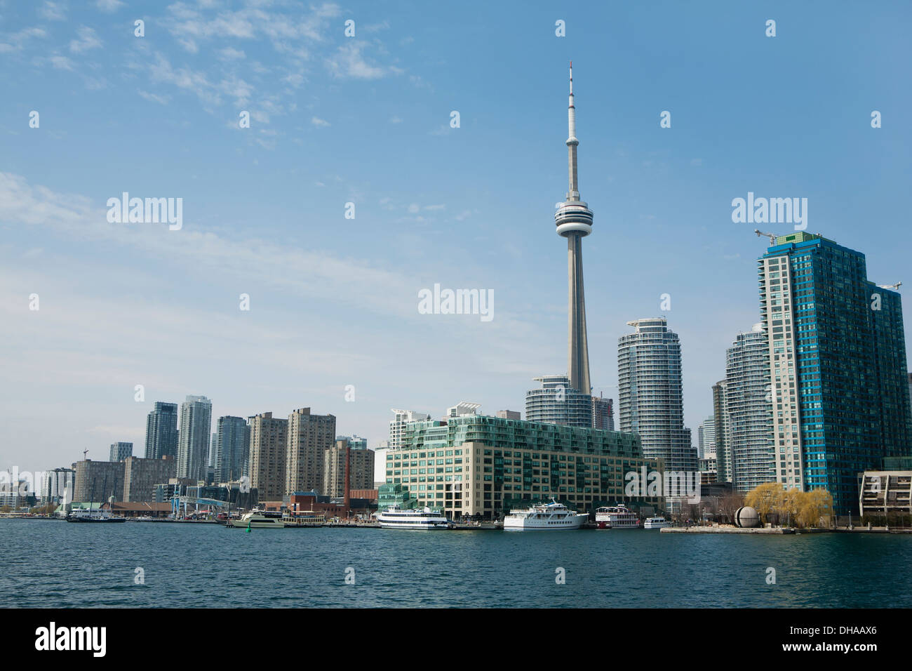 Toronto Skyline From Lake Ontario With Blue Sky And Clouds; Toronto ...