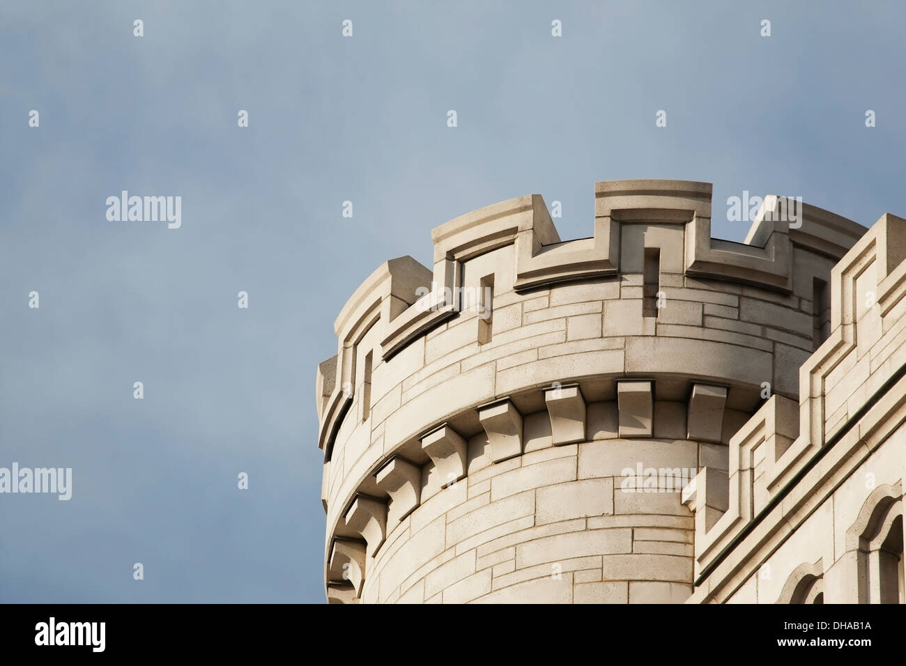 Close Up Of The Top Of A Castle Turret With Blue Sky And Clouds ...