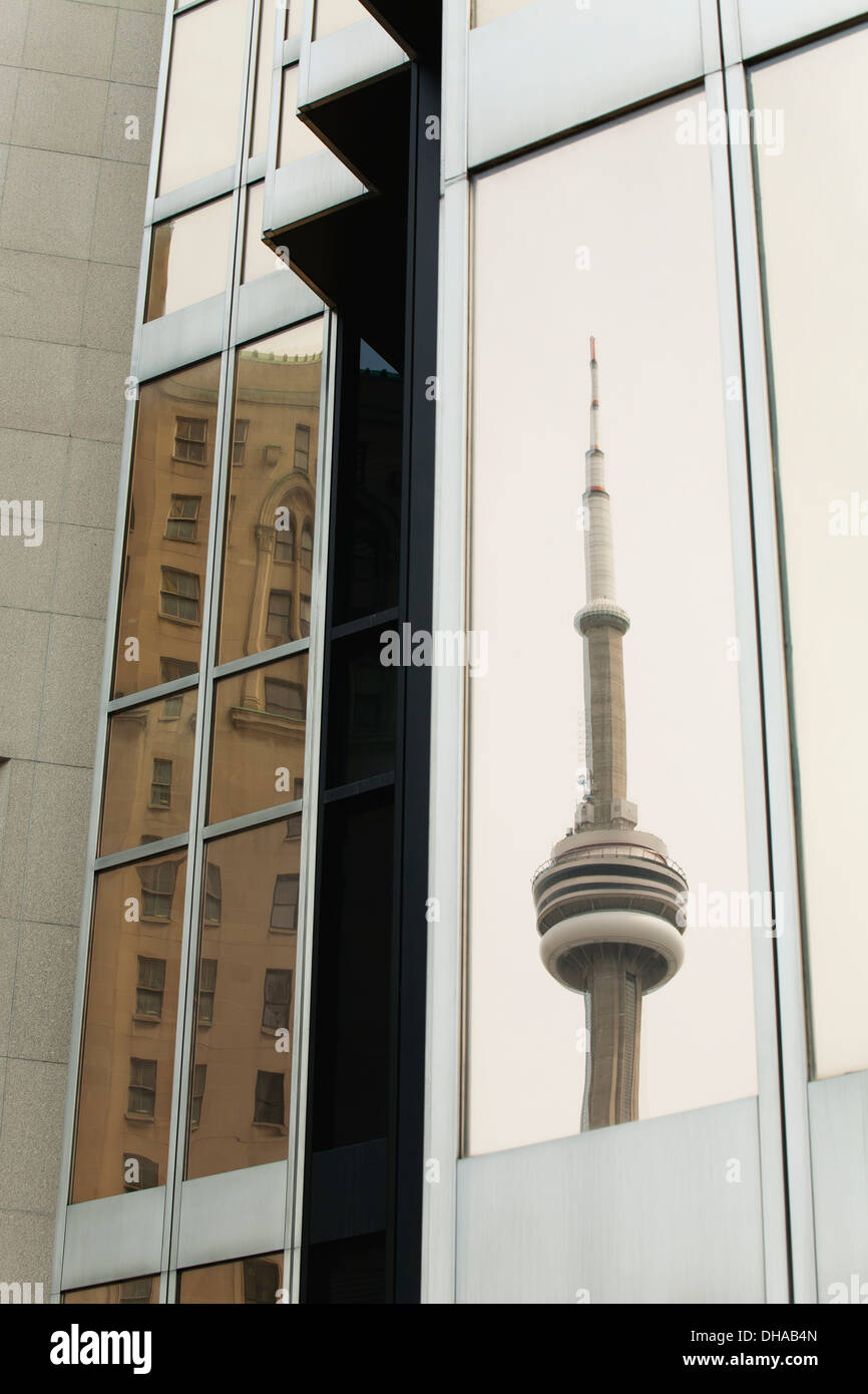 Reflection Of The Cn Tower In A Gold Glass Building Window; Toronto ...