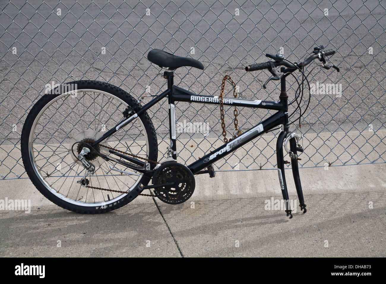 Bicycle without a wheel, Montreal, Canada Stock Photo - Alamy