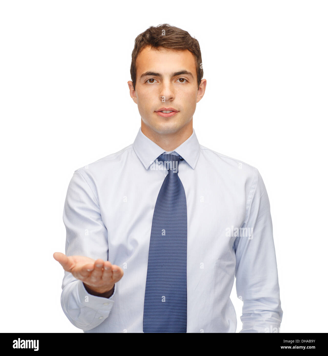 man showing something on the palm of his hand Stock Photo - Alamy