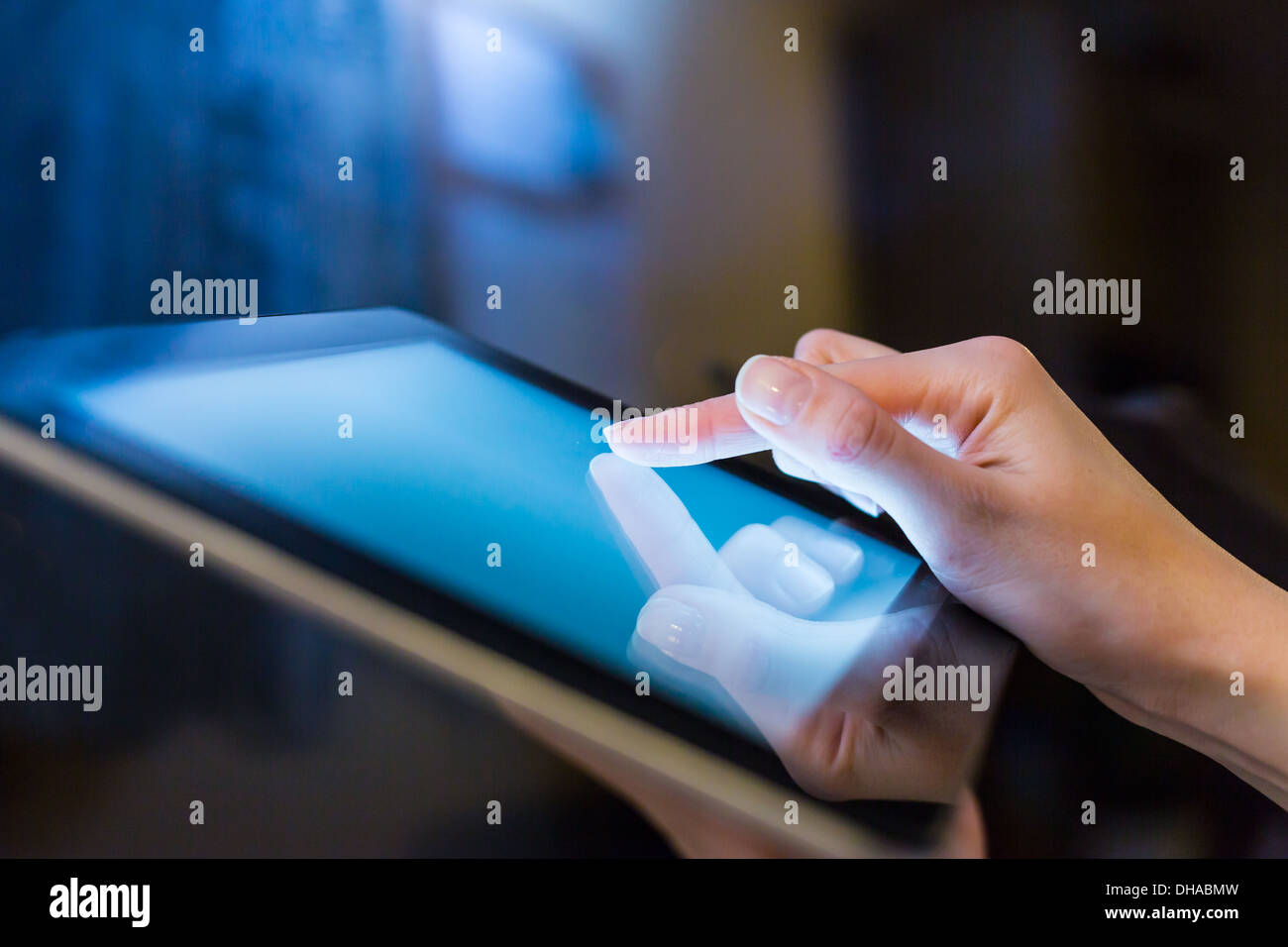hand presses on screen digital tablet Stock Photo - Alamy