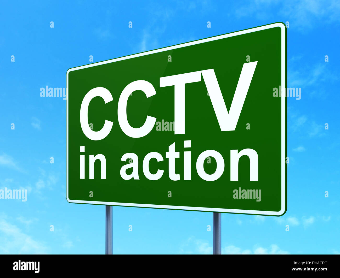 Safety concept: CCTV In action on road sign background Stock Photo - Alamy