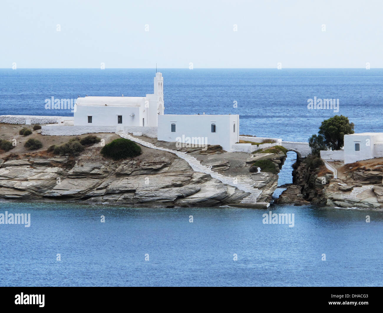 The monastery at Chrysopigi on the Greek island of Sifnos in the Aegean ...