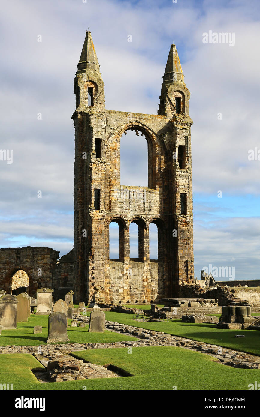 The ruins of the east window and twin towers of St Andrews cathedral in ...