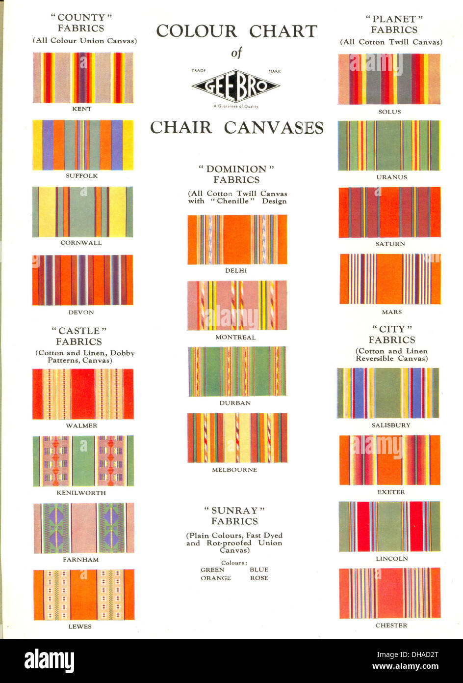 Colour chart for garden furniture chair canvas from Green Bros Stock ...
