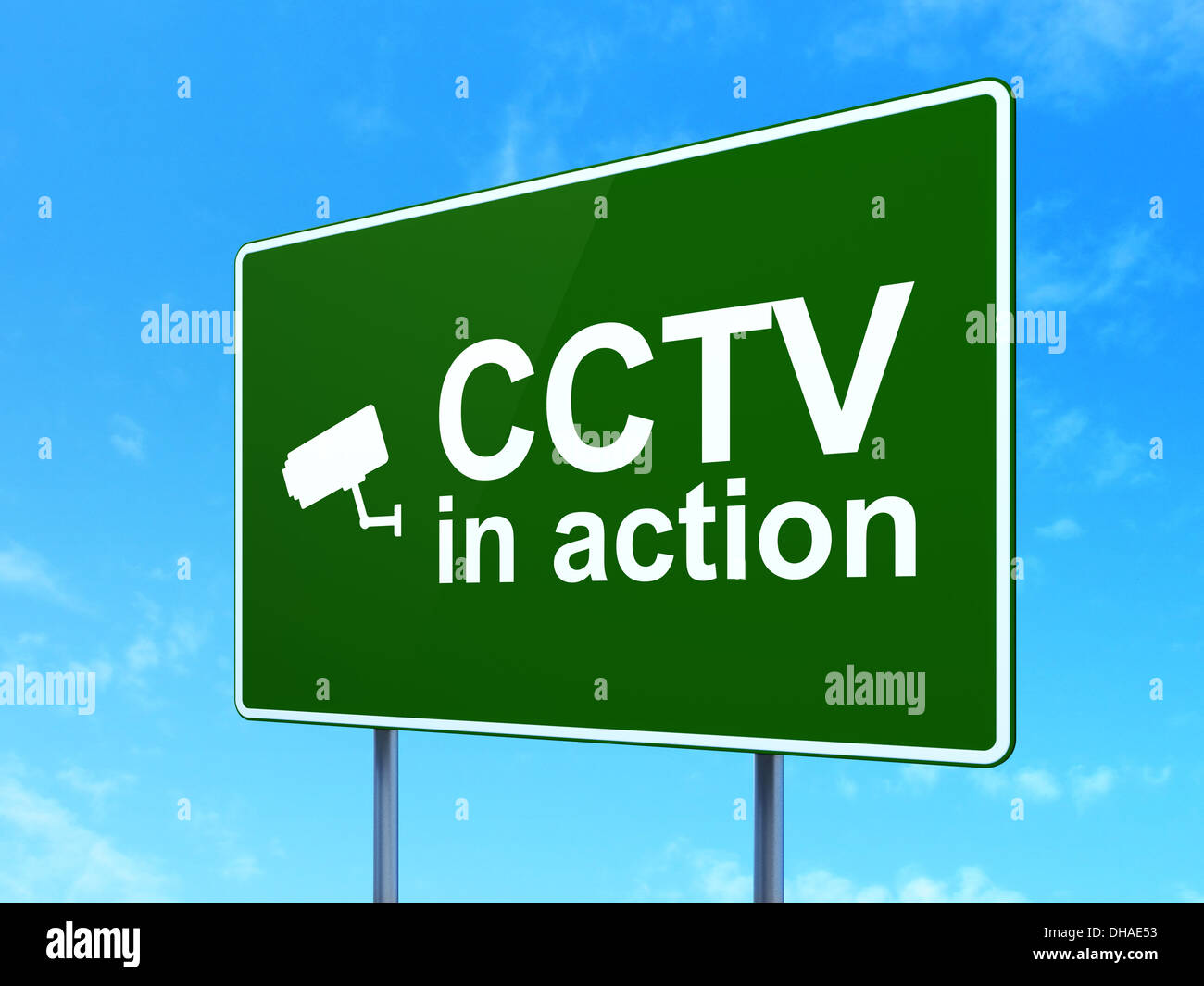 Safety concept: CCTV In action and Cctv Camera on road sign Stock Photo ...