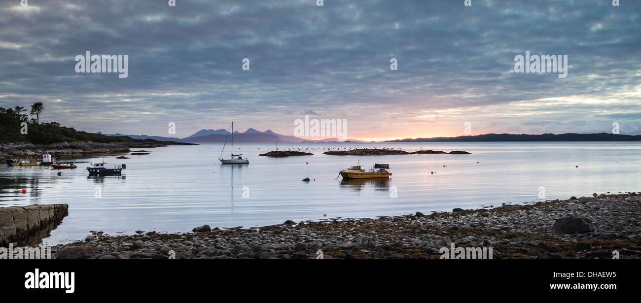 Glenuig bay & Loch Ailort looking out to the Isles of Rum & Eigg in ...