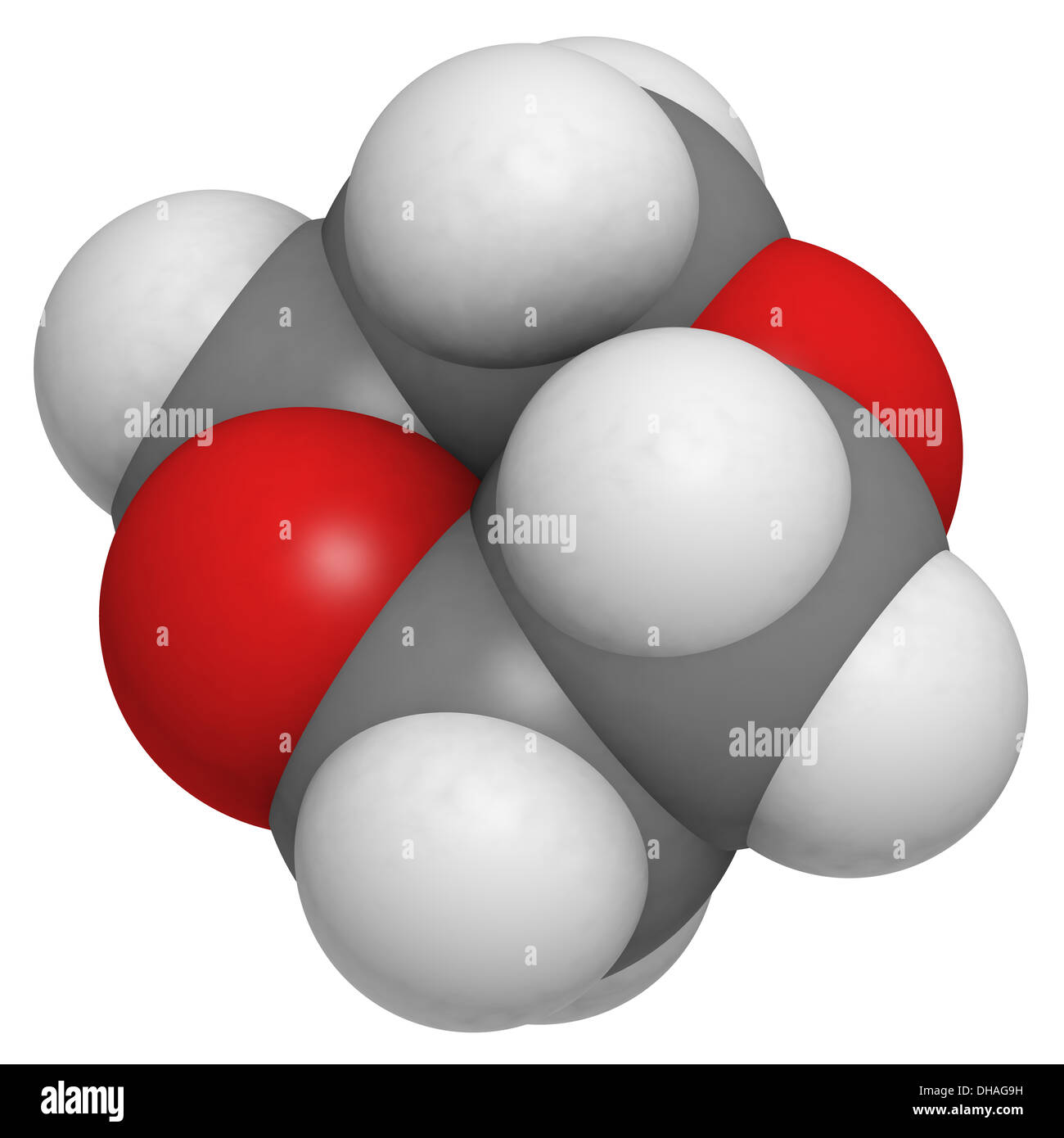 Dioxane molecule, chemical structure. Liquid diether, often used as a ...