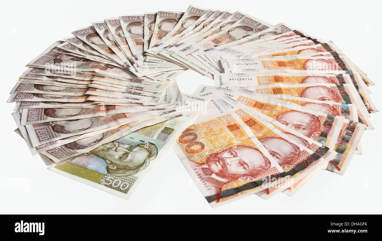 Croatian Kuna banknotes isolated on white background Stock Photo - Alamy