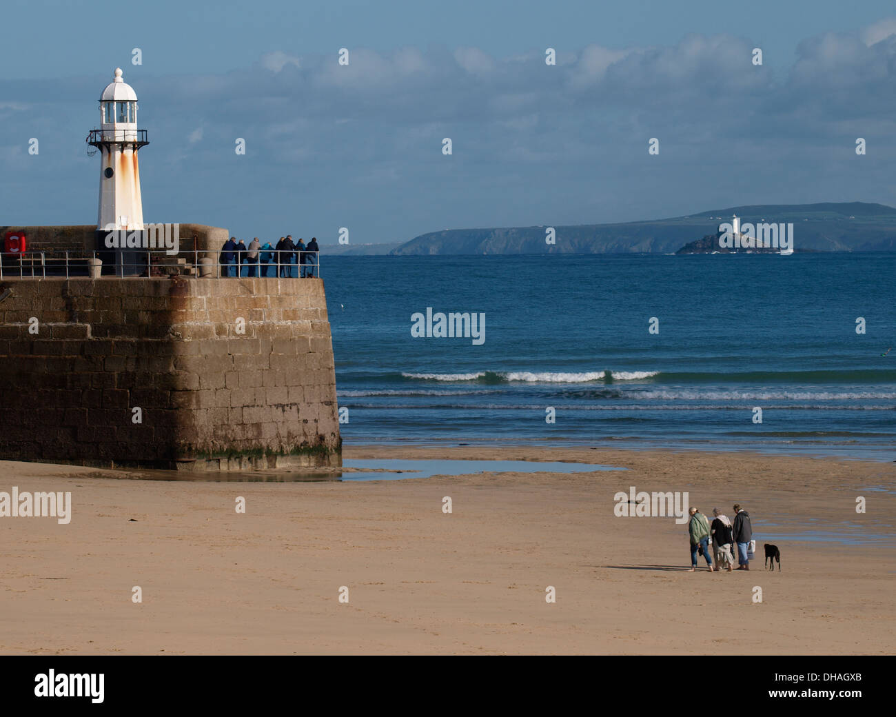 St Ives lighthouse with Godrevy Lighthouse in the background, Cornwall ...