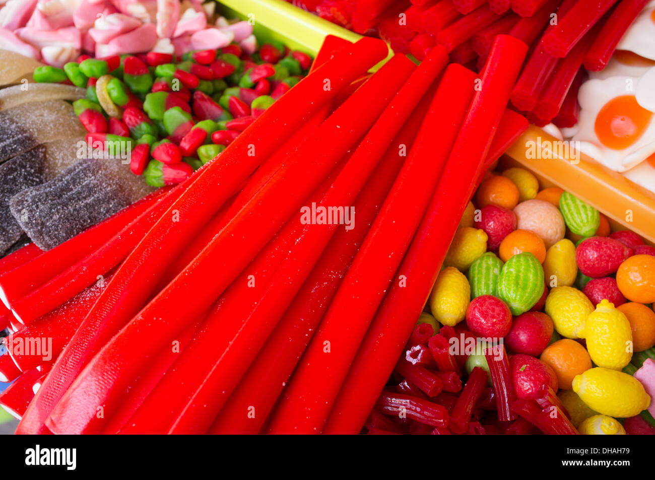 Assorted colorful liquorice candy on display at a market stall Stock ...