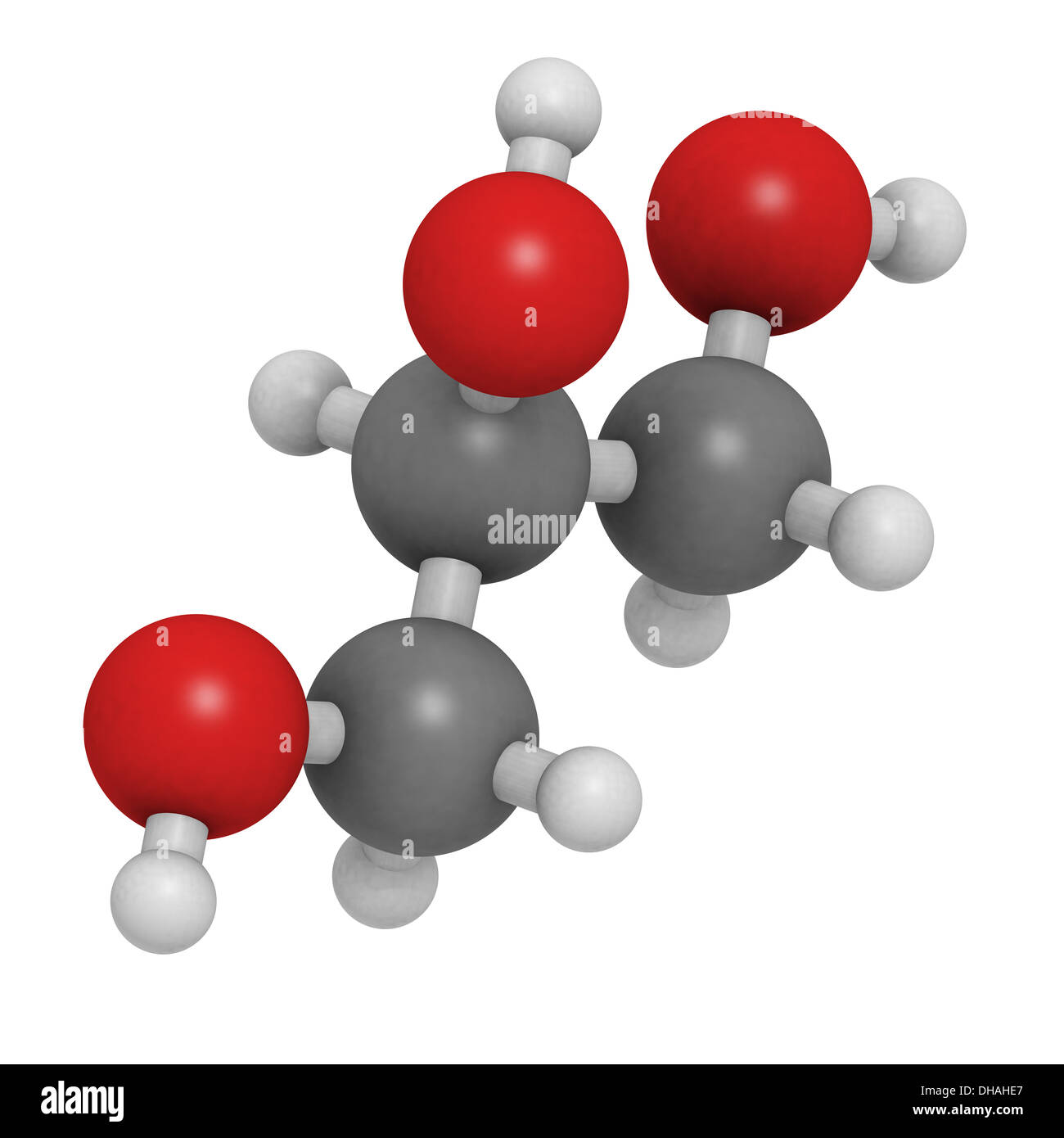 Glycerol (glycerine) molecule, chemical structure. Together with fatty ...