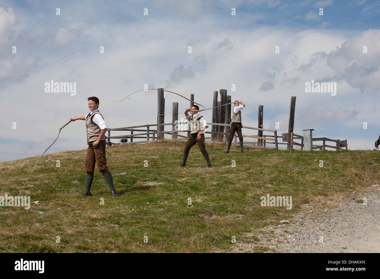 People taking part in Whip cracking display at The Schmittenhohe ...