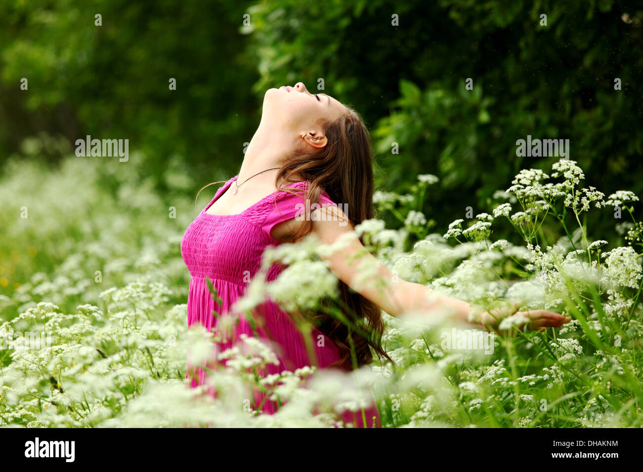 woman outdoor feel natural freedom Stock Photo - Alamy