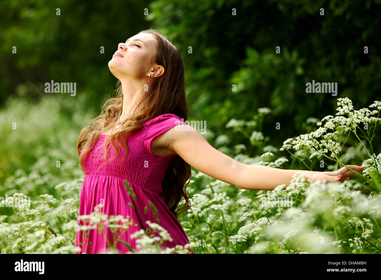 woman outdoor feel natural freedom Stock Photo - Alamy