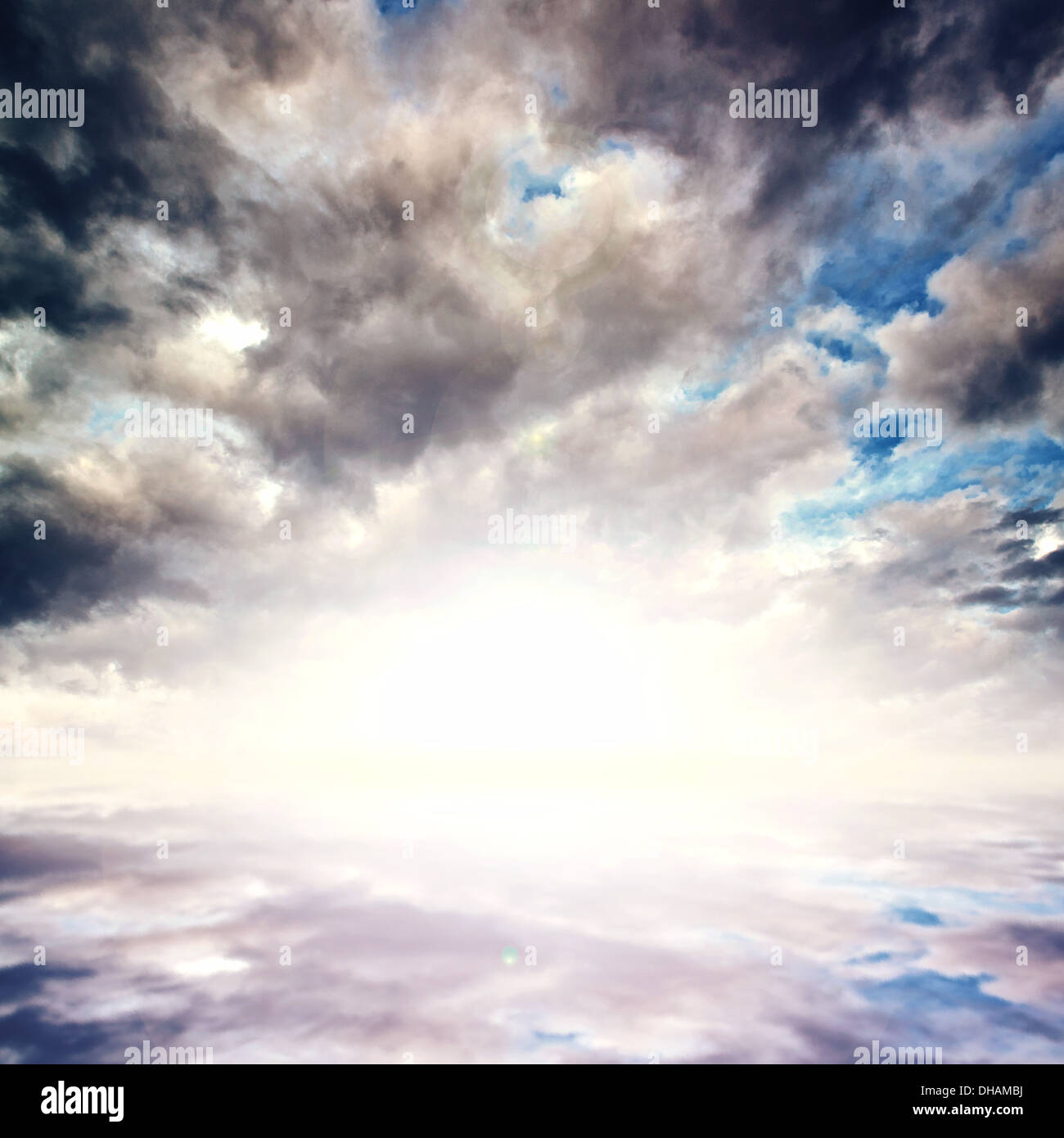 Heavy storm clouds over water surface bringing the cold winter rain ...