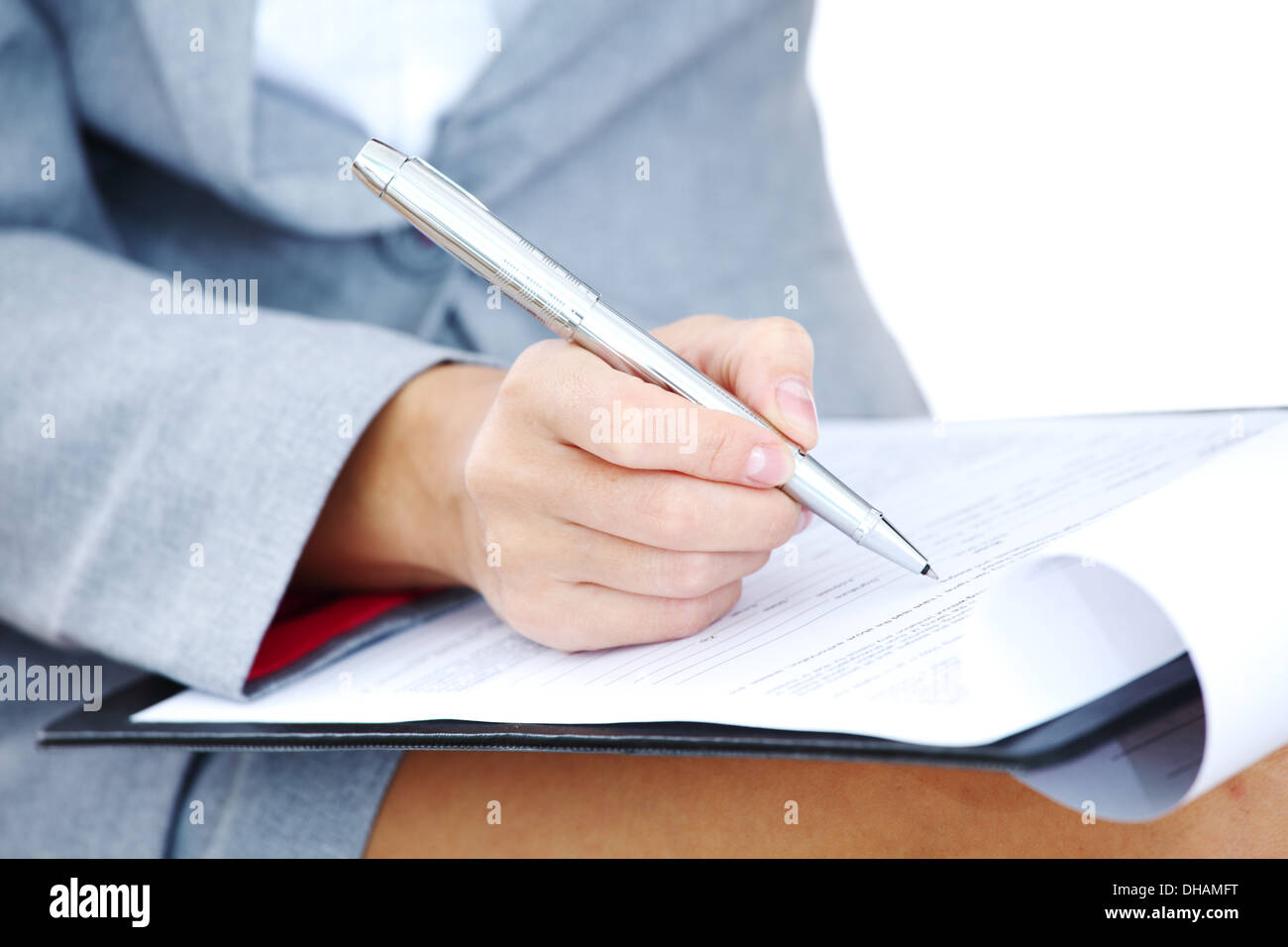 woman write by pen on paper Stock Photo - Alamy