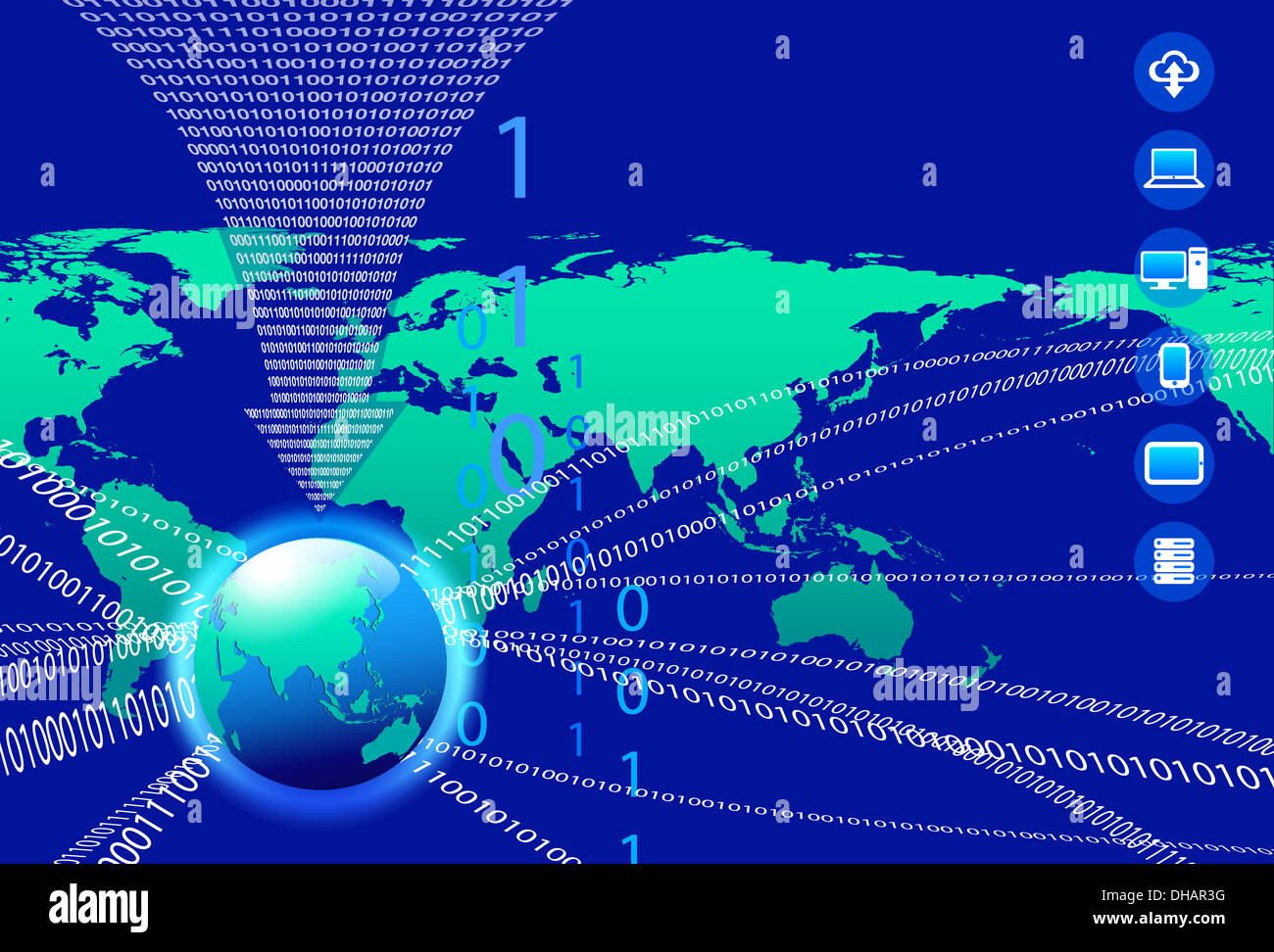 Global Communication Concept - Technology stream and globe with data ...