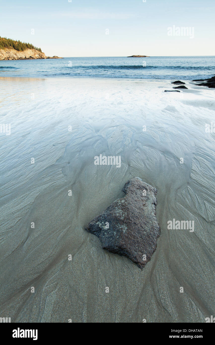 Sandy Beach With Water Trails, Acadia National Park; Maine, United ...