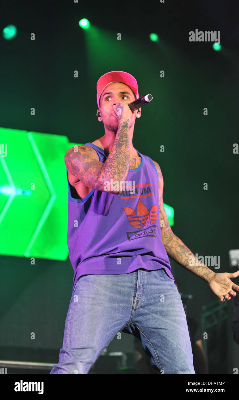 Chris Brown performing live on stage during Supafest 2012 at ANZ ...