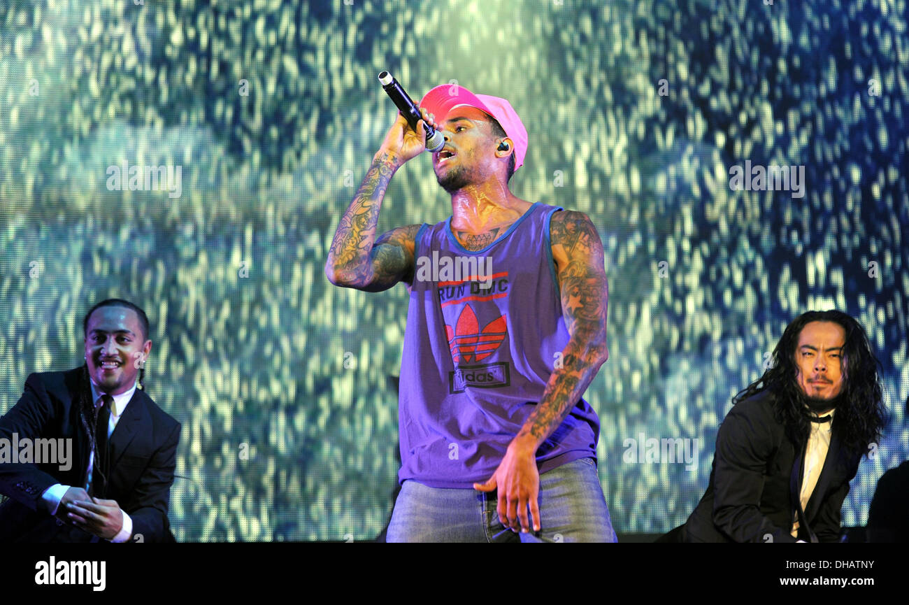 Chris Brown performing live on stage during Supafest 2012 at ANZ ...