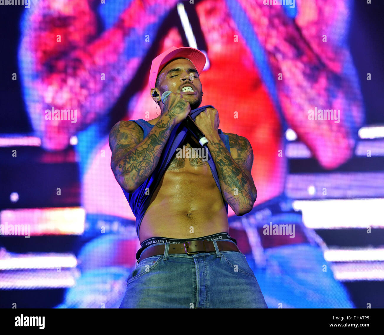 Chris Brown performing live on stage during Supafest 2012 at ANZ ...