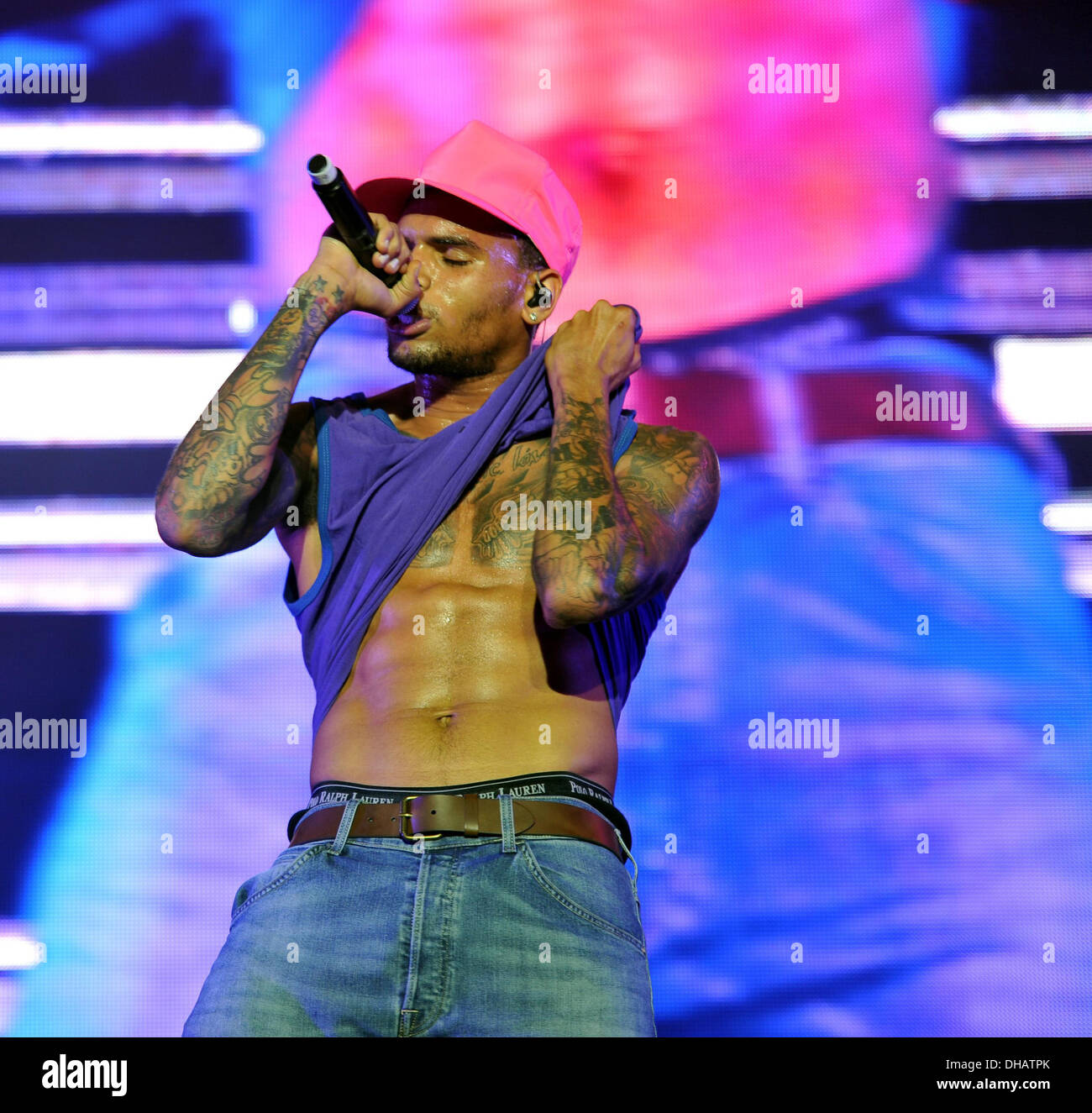 Chris Brown performing live on stage during Supafest 2012 at ANZ ...