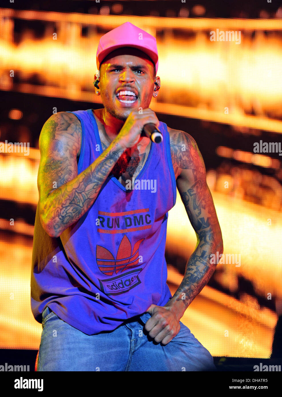 Chris Brown performing live on stage during Supafest 2012 at ANZ ...