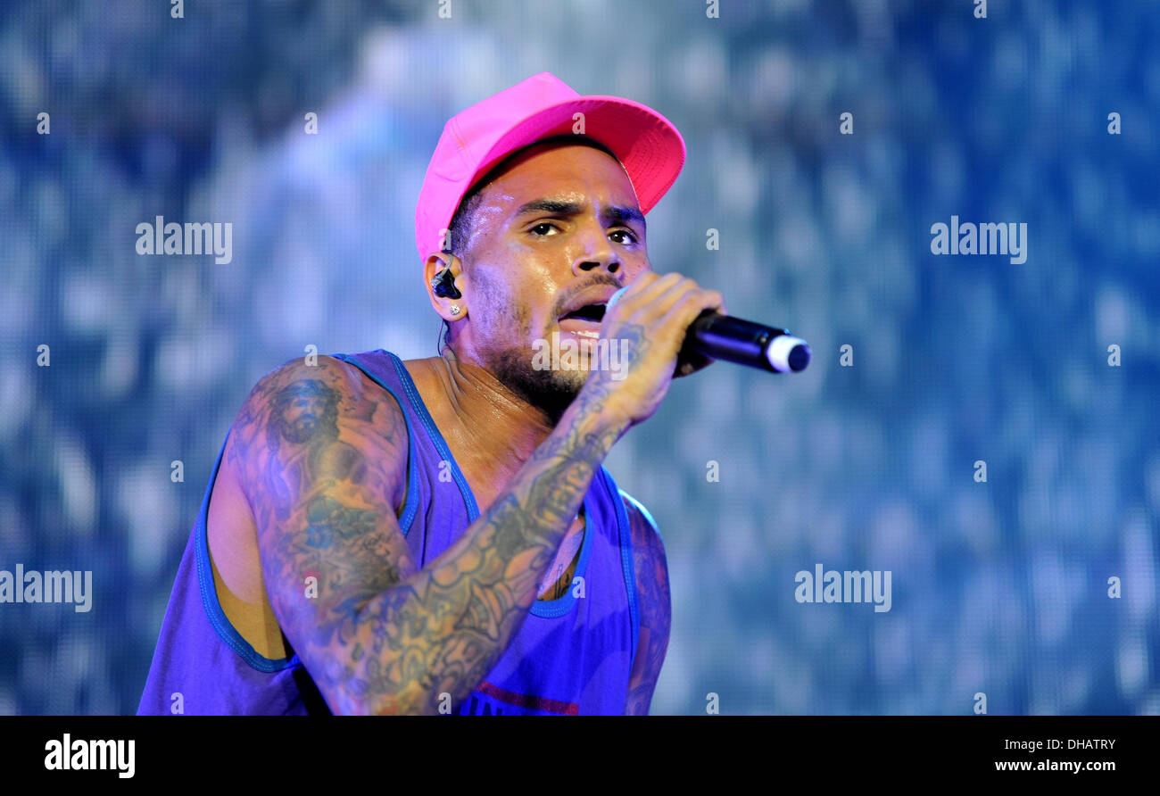 Chris Brown performing live on stage during Supafest 2012 at ANZ ...